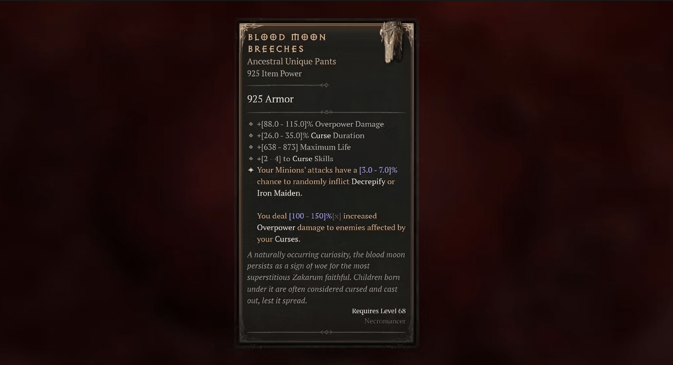 Diablo 4: How to Farm the Blood Moon Breeches Unique Item for Your ...